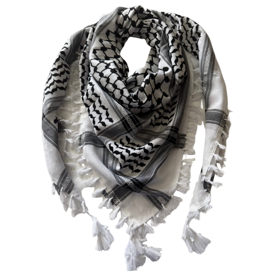 Original Palestinian Kufiya – Black & White Handmade Scarf – DemmiFalestini